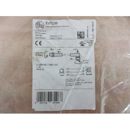 ifm Electronic VDOAH030VAS0001E03STGH030VAS-EVT030 Connector Cable EVT030 - Used