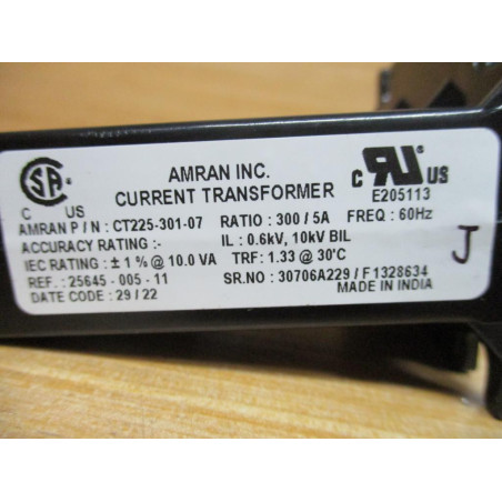 Amran CT225-301-07 Current Transformer CT22530107 Mounted - New No Box