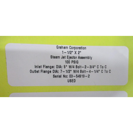 Graham 1-12" x 2" Steam Jet Ejector 5", 7.5" Flange, 2nd Stage - Used