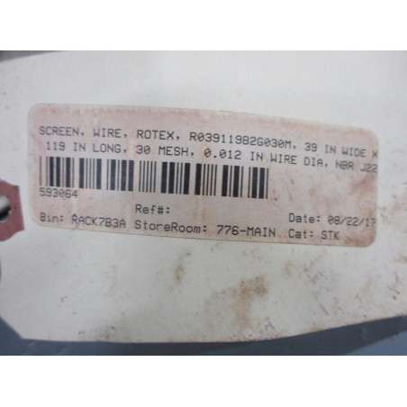 Rotex R039119B2G030M Stainless Steel Sifter Screen 193738 - New No Box