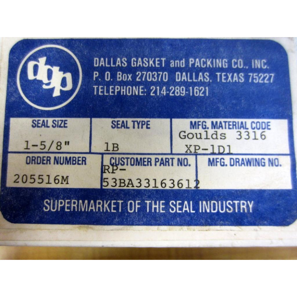 Dallas Gasket RP-53BA33163612 1B Mechanical Seal 1-58"