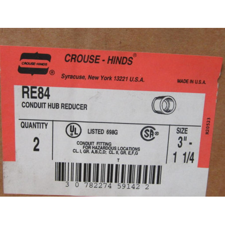 Crouse & Hinds RE84 Conduit Hub Reducer 3"x1-14" (Pack of 2) - New No Box