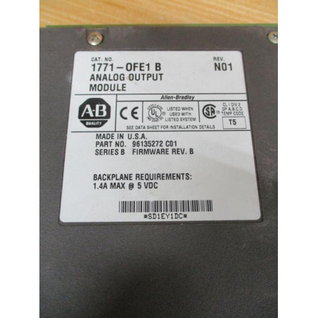 Allen Bradley 1771-OFE1 Analog Output Module Ser B,Rev N01,FW Rev B. - Used