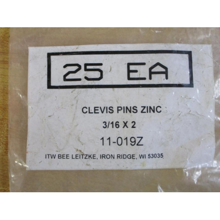 ITW BEE LEITZKE 11-019Z Clevis Pin 11019Z (Pack of 75)