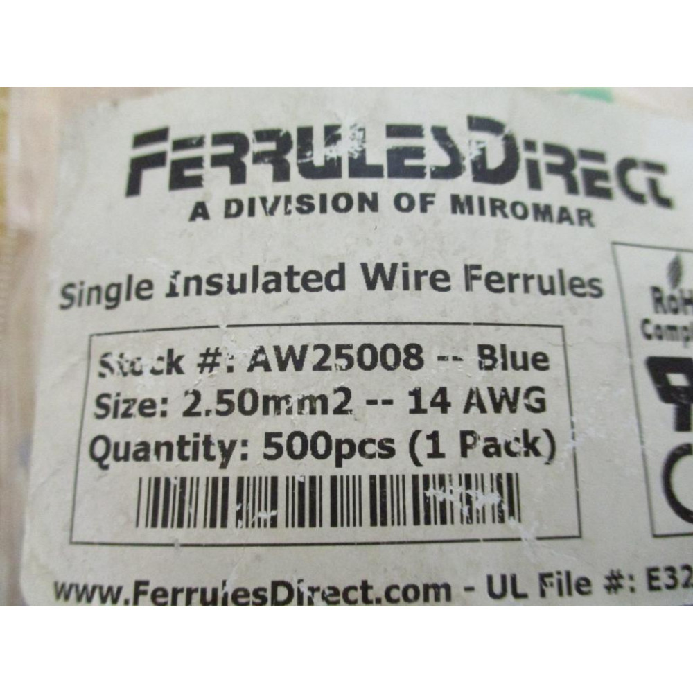 Ferrules Direct AW25008 Single Insulated Wire Ferrule (Pack of 500)
