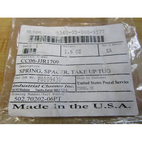 Industrial Chrome 502.70202-C6PT Spring, Spacer, Take Up Tug