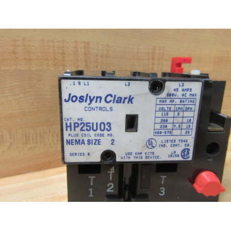 Joslyn Clark HP25U03 Magnetic Starter Overload Relay Only - Used