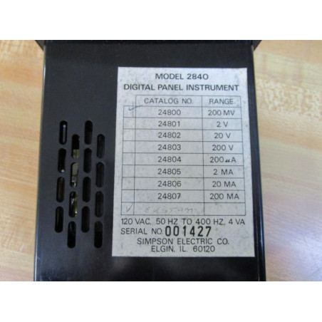 Simpson Electric Company 24800 Digital Panel Instrument 2840