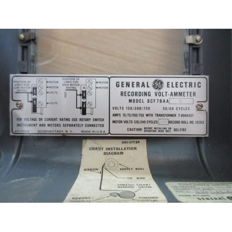 General Electric 8CF7BAA1 GE Recording Volt-Ammeter - Used