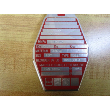 BS&B Safety Systems 11002668-1 1.5" Rupture Disc JRS