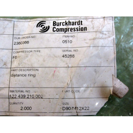 Burckhardt Compression 0510 Distance Ring 122-439-210-002 - New No Box
