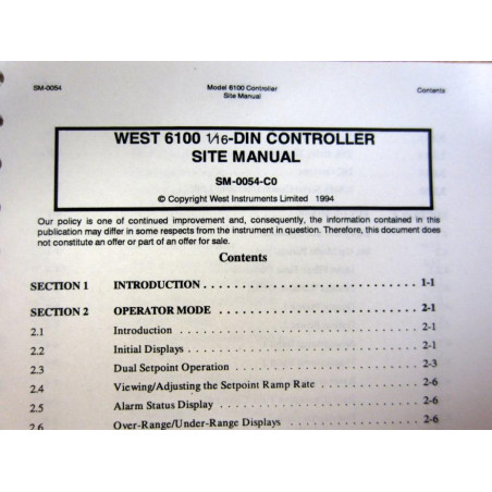 West Instruments SM-0054-C0 6100 116-DIN Controller Site Manual - New ...