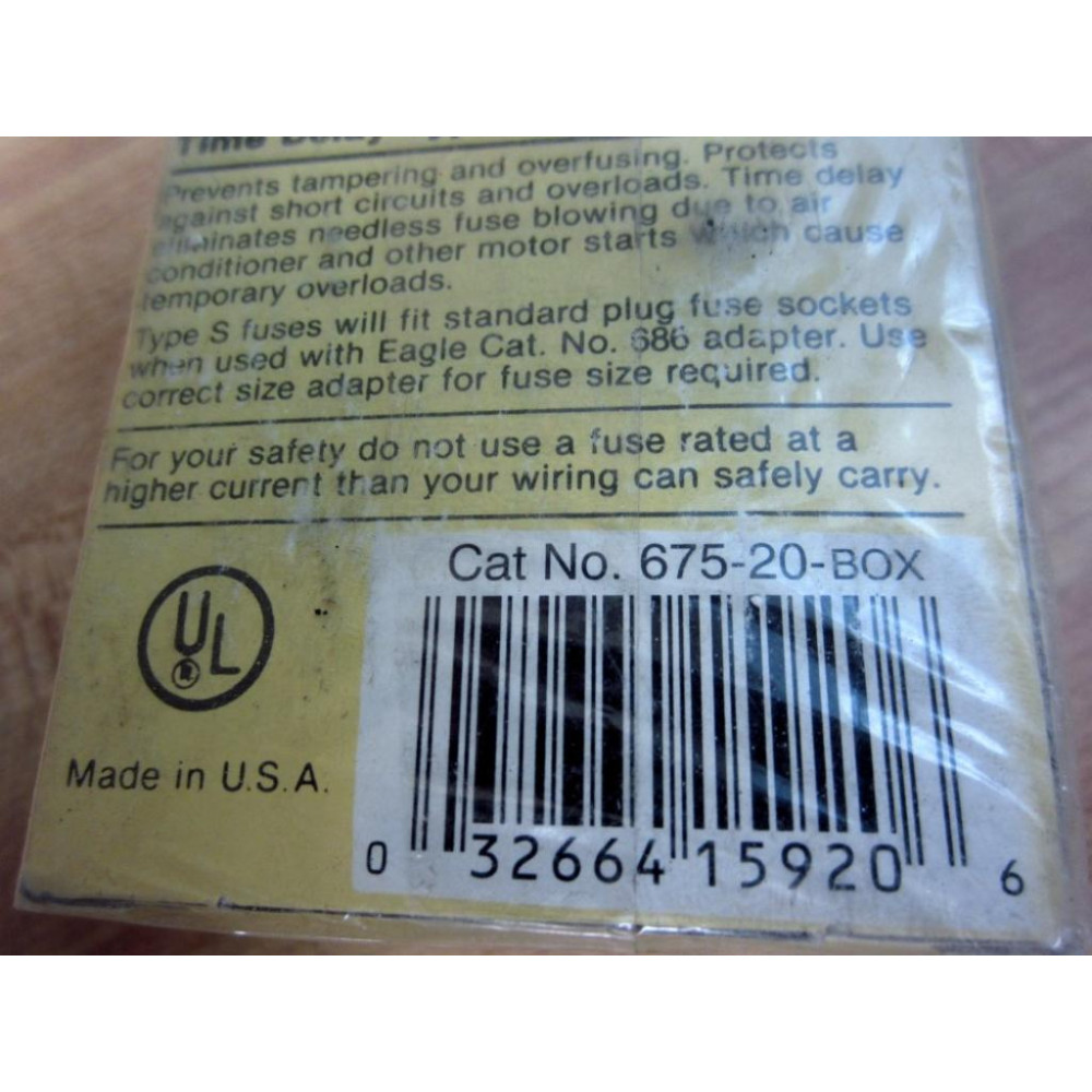 Eagle 675-20 20A Time Delay Type S Fuse 67520 (Pack of 4)