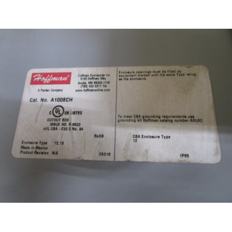 Hoffman A1008CH Jic Enclosure W 7 Holes - Used