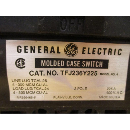 General Electric TFJ236Y225 225A Molded Case Switch Circuit Breaker - Used