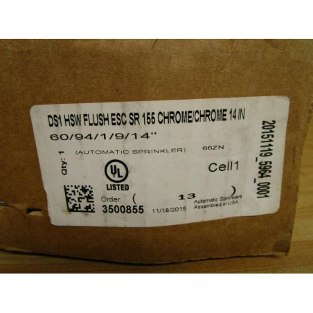 Tyco Fire Protection DS1 HSW FLUSH ESC SR 155 CHROME Sprinkler TY3355