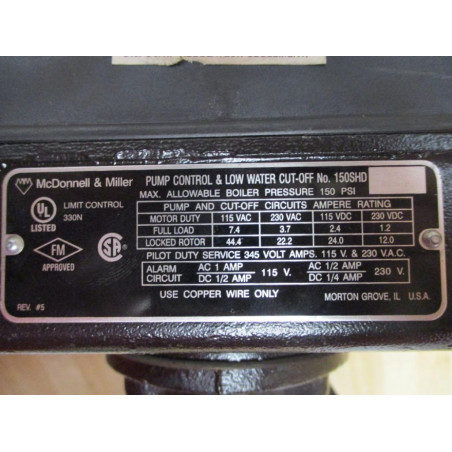 McDonnell & Miller 150SHD Pump Control Head & Low Water Cut-Off - Used