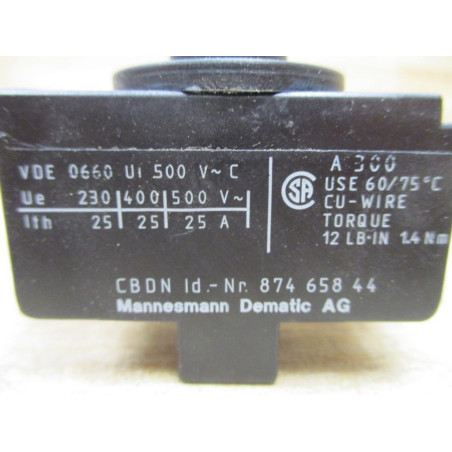 Mannesmann Dematic 874 658 44 Push Button Switch 87465844 - Used