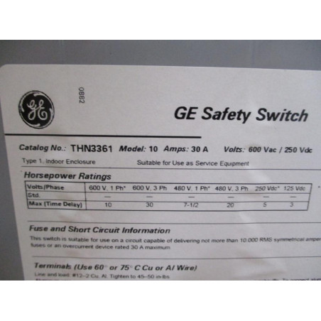 General Electric THN3361 Safety Switch GE - Used
