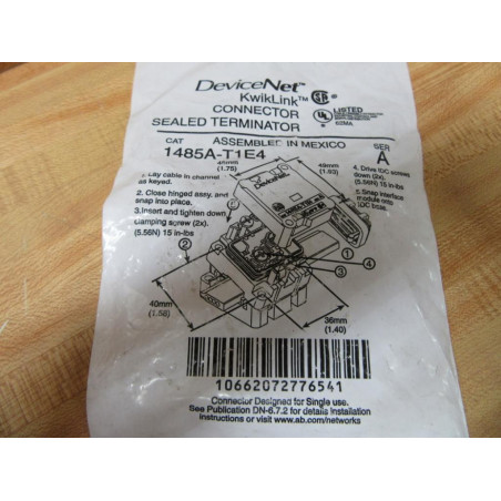 Allen Bradley 1485A-T1E4 DeviceNet KwikLink Connector 1485AT1E4