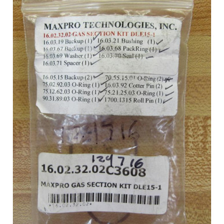 Maxpro Technologies 124716 Gas Section Kit 16.02.32.02 Partial Kit