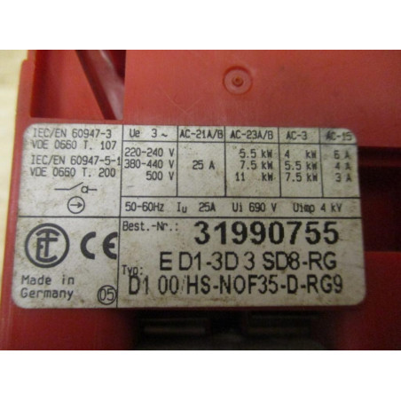 EEC AEG ED1-3D3SD8-RG Emergency Disconnect Switch 31990755 WO Lever ...
