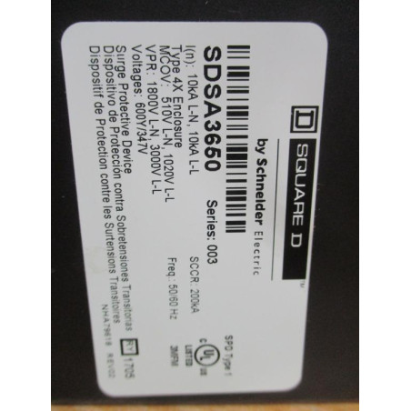 Square D SDSA3650 Secondary Surge Arrester Mounted, Ser 003 - New No Box