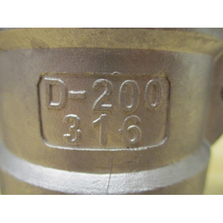 D-200 316 Cam & Groove Coupling D-200 WO Cotter Pins - New No Box