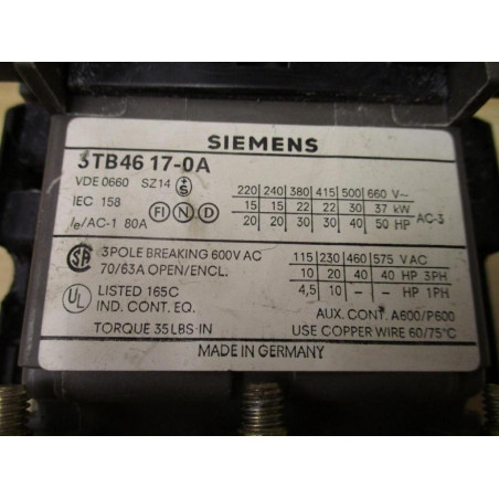 Siemens 3TB46 17-0A Contactor 110V 60Hz, 92V 50HZ - Used