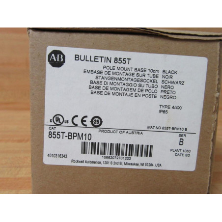 Allen Bradley 855T-BPM10 Stack Light Base 855TBPM10 WO Gaskets And Manual