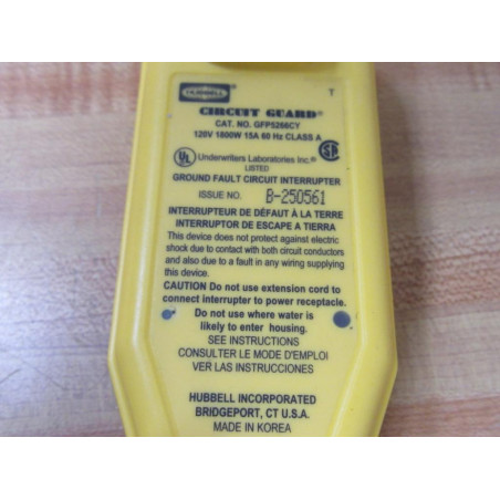 Hubbell GFP5266CY Ground Fault GFCI Plug
