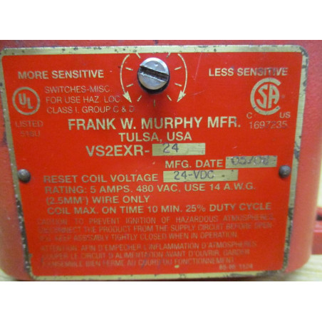 Frank W. Murphy MFR VS2EXR-24 Shock & Vibration Switch 20700056 - Used