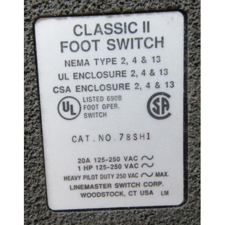 Linemaster Switch 78SH1 Classic II Foot Switch - Used