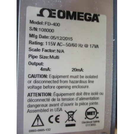 Omega FD-400 Flow Meter FD400 Enclosure Only - Used