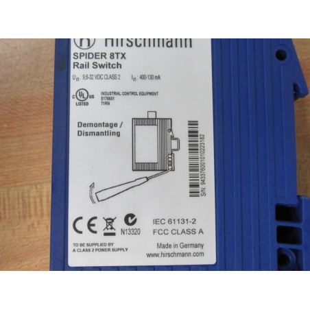Hirschmann SPIDER 8TX Rail Switch SPIDER8TX - Used