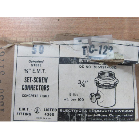 Midland Ross TC-122 34" EMT Set Screw Connectors TC122 (Pack of 50 ...
