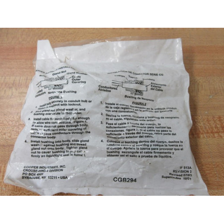 Cooper Crouse Hinds CGB294 34" Cord Grip Cable Gland (Pack of 12)