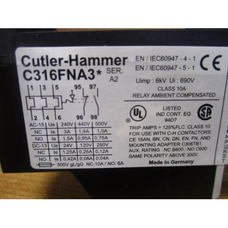 Cutler Hammer Eaton C316-FNA3L Overload Relay C316FNA3L