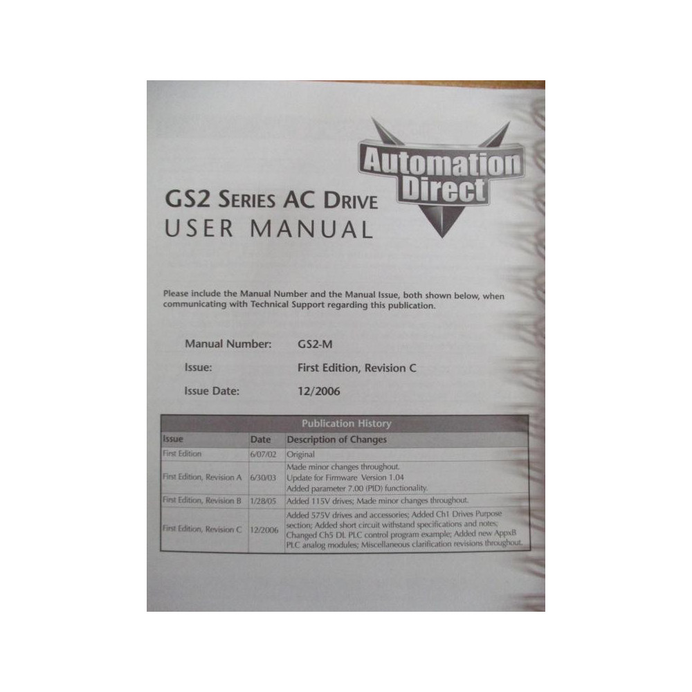 Automation Direct GS2-M GS2 Series AC Drive User Manual - New No Box