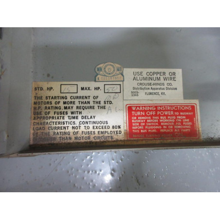 Crouse - Hinds PFP-352 Busway Plug PFP352 - Used