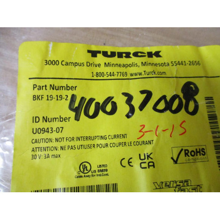 Turck BKF 19-19-2 Versa-Fast Female Receptacle U0943-09