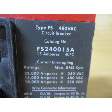 Cutler Hammer FS240015A Eaton 15AMP Circuit Breaker - New No Box