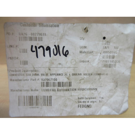 Lumber Automation 932967100 Hirschmann Connector 733-893 (Pack of 3)