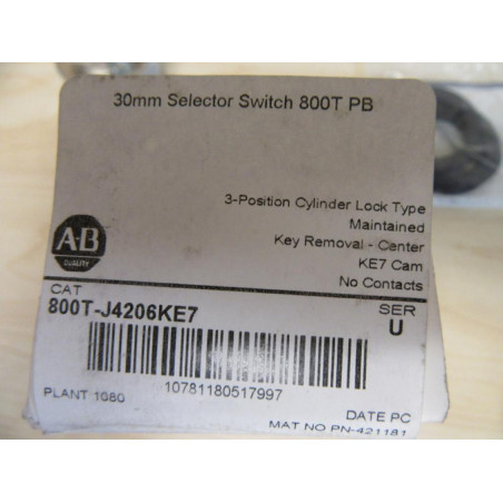 Allen Bradley 800T-J4206KE7 Selector Switch