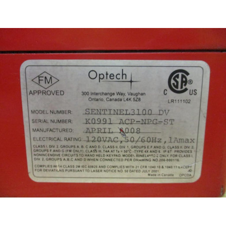 Optech SENTINEL 3100 DV Laser Based Level Monitor 3100DV 120VAC - Used