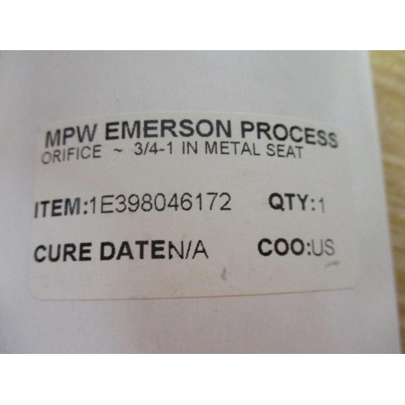 Emerson 1E398046172 Orifice ~ 34"-1" Metal Seat