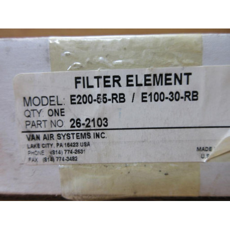 Van Air 26-2103 Filter Element E200-55-RB