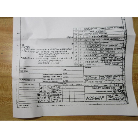 Bailey Meter Company 256111A1 Parts Kit P81-46
